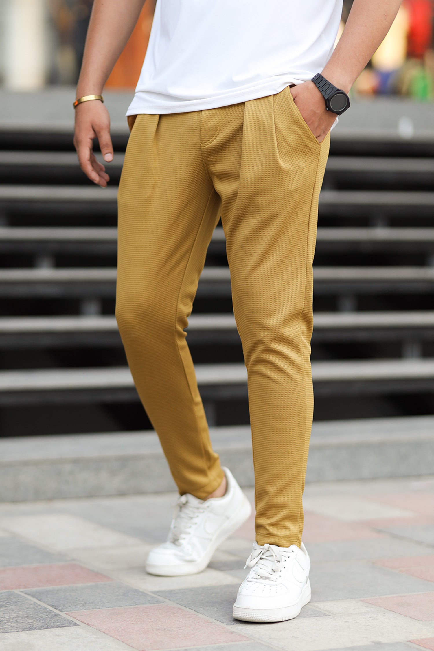 Turbo ProForm Waffle Texture Slim Fit Trouser In Camel – Turbo Brands Factory