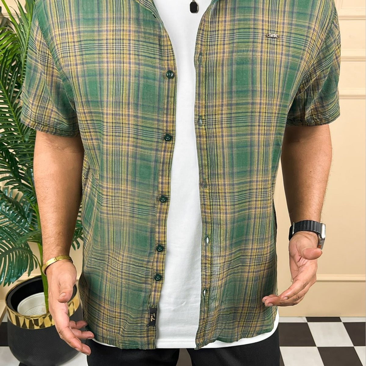 Turbo Classic Pattern Comfort Casual Shirt In Green – Turbo Brands Factory