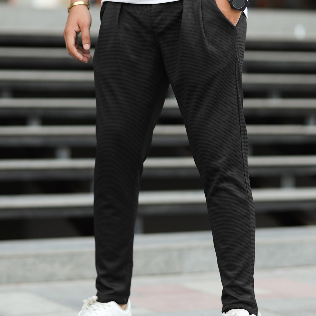 Turbo ProForm Waffle Texture Slim Fit Trouser In Black – Turbo Brands ...