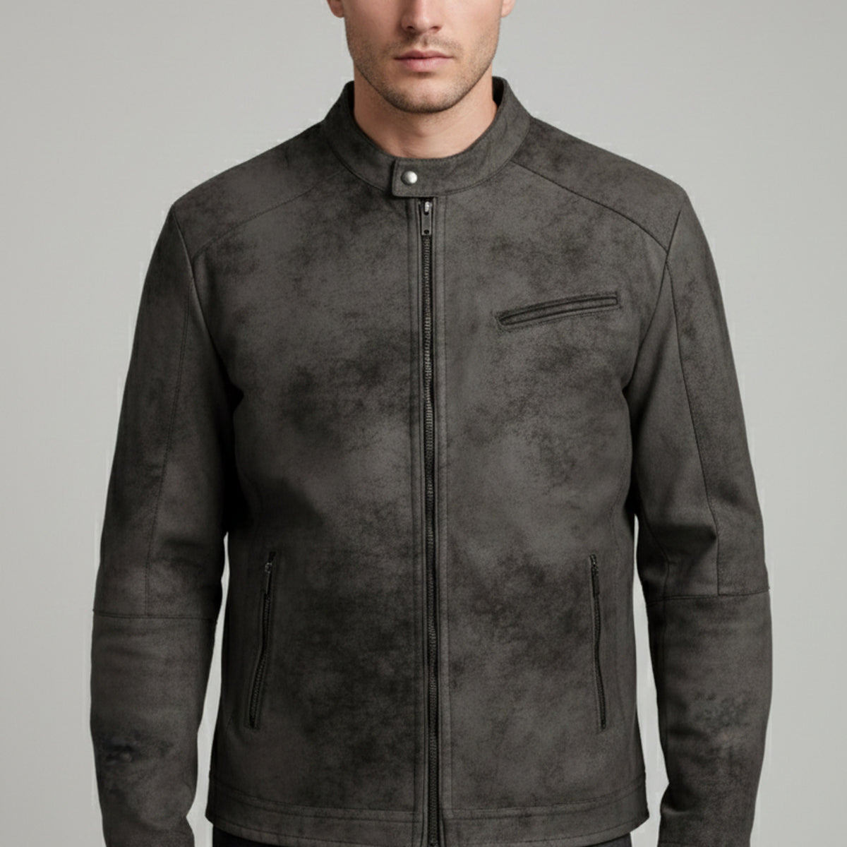 Men's Distressed Suede Leather Jacket In Black – Turbo Brands Factory