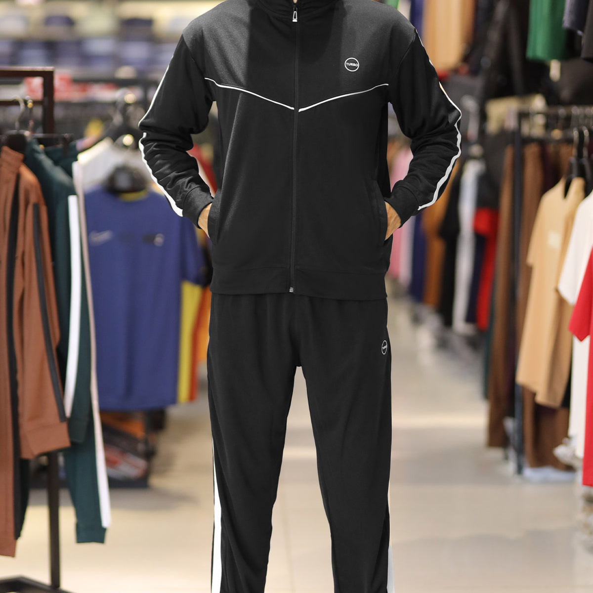 Turbo Athletic Runner Panelled Zipper Tracksuit In Black – Turbo Brands ...