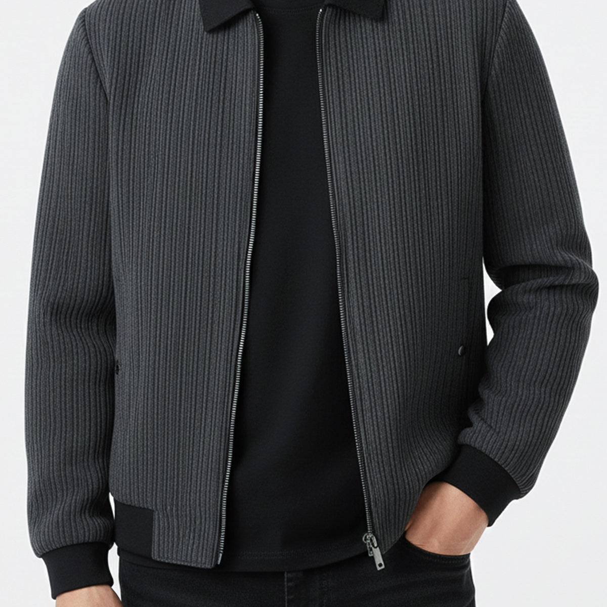 Herringbone Structured Imported Men's Woolen Jacket In Charcoal – Turbo ...