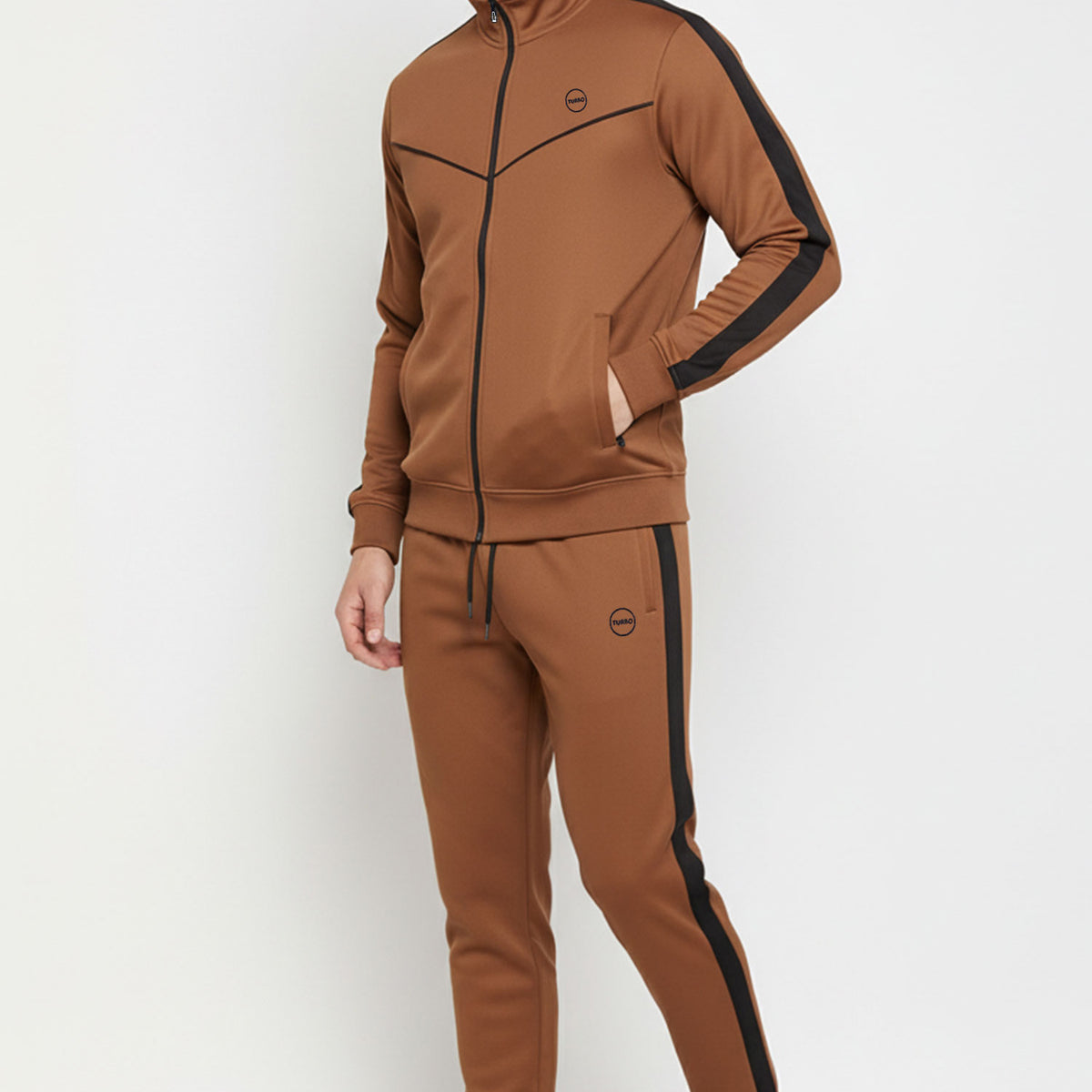Turbo Athletic Runner Panelled Zipper Tracksuit In Dark Camel – Turbo ...