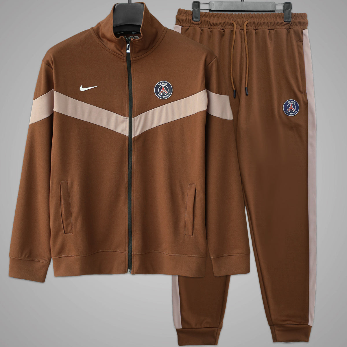 Nke Diagonal V Panel Signature Full Zipper Tracksuit In Dark Camel ...