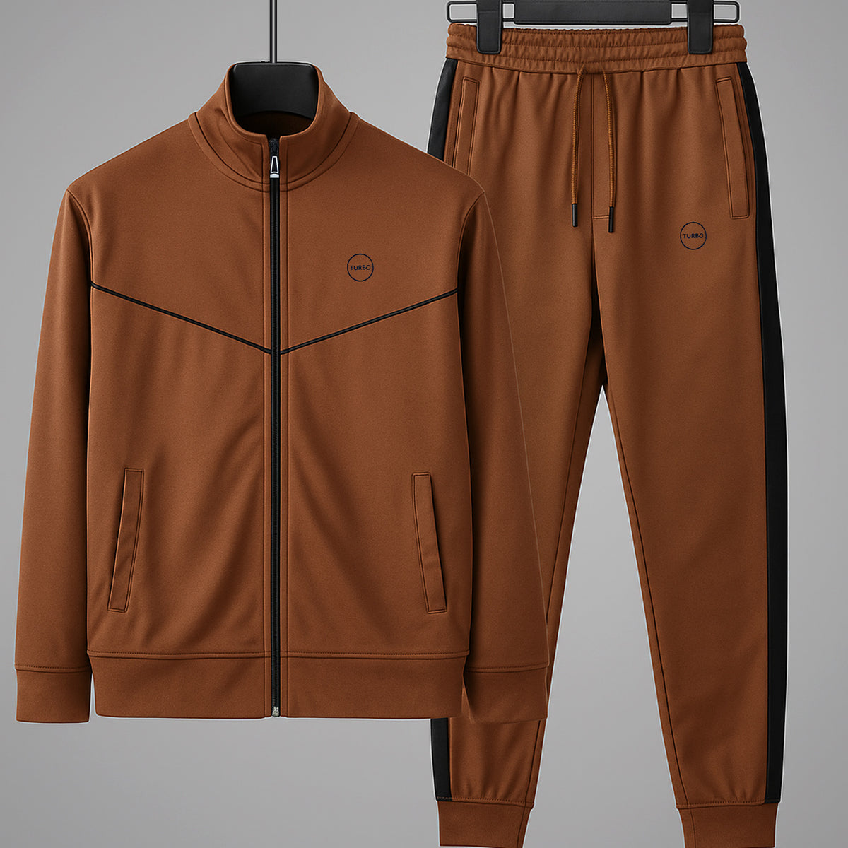 Turbo Athletic Runner Panelled Zipper Tracksuit In Dark Camel – Turbo ...