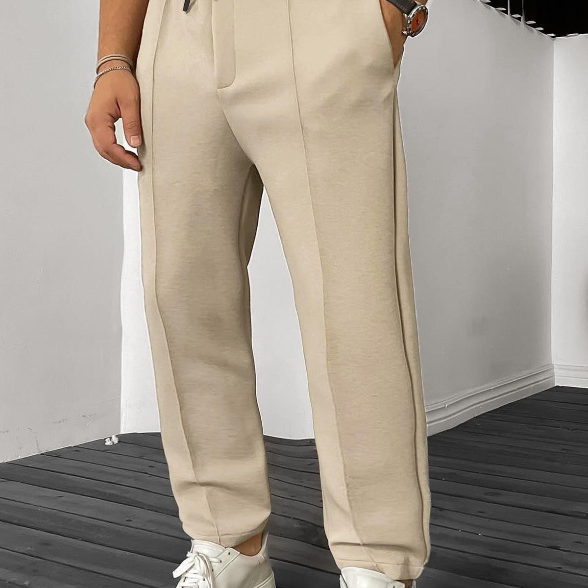 Plain Stripe Line Loose Bottom Trouser In Skin – Turbo Brands Factory
