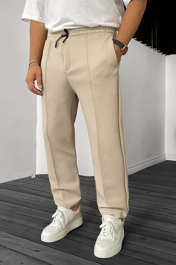 Plain Stripe Line Loose Bottom Trouser In Skin – Turbo Brands Factory