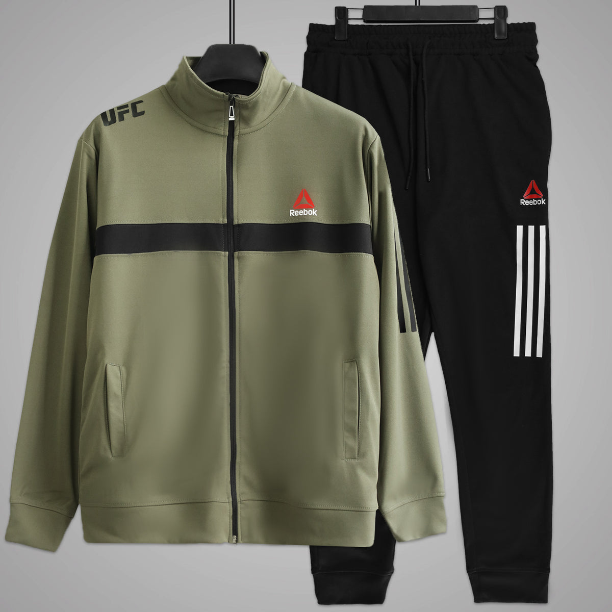 Rebok Ufc Fk Blank Walkout Mock Neck Tracksuit In Mid Green&Black ...