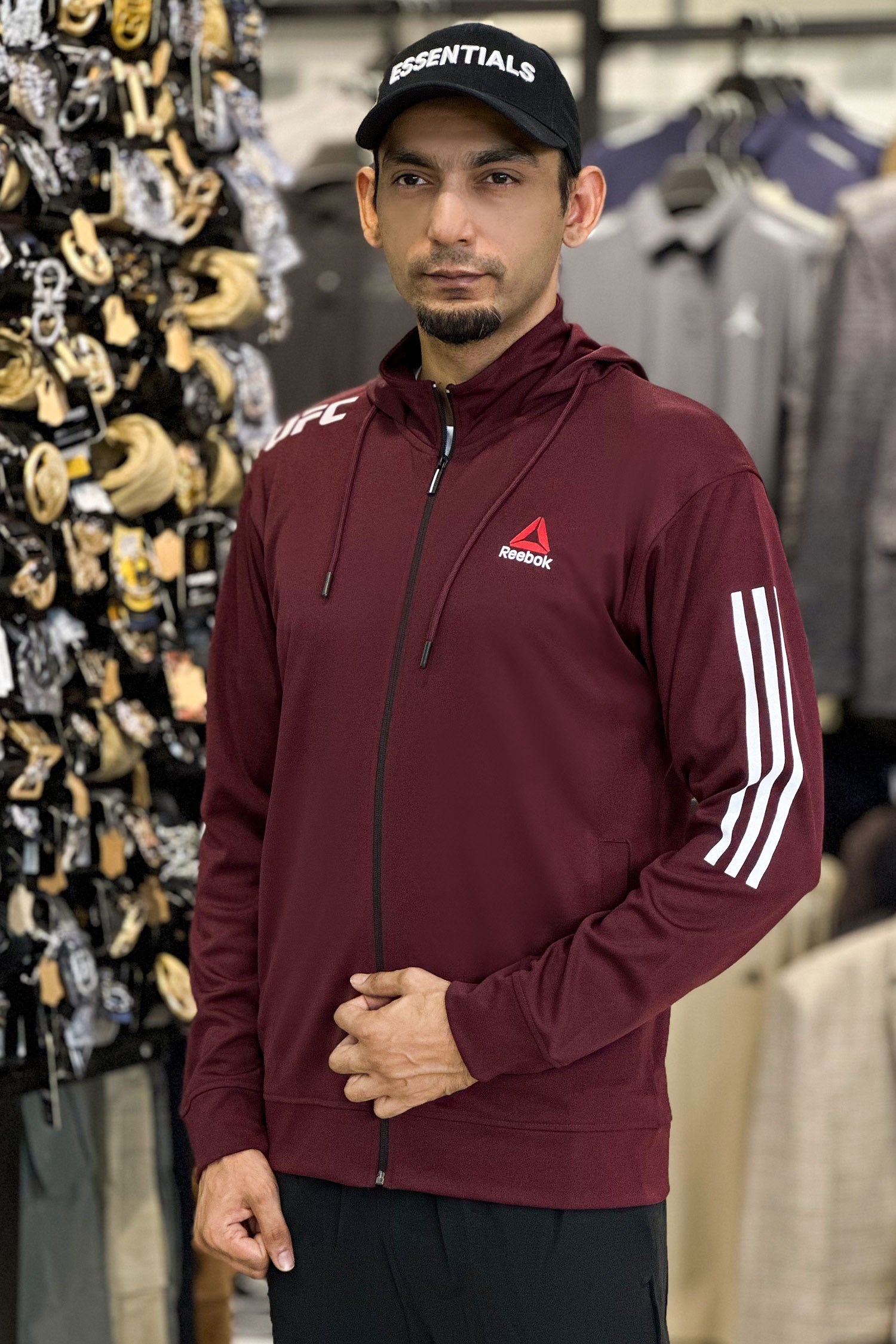 Reebk UFC Walkout Training Hood Style Men Zipper Upper In Maroon ...