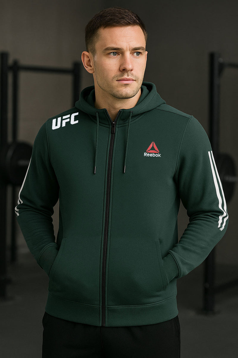 Reebk UFC Walkout Training Hood Style Men Zipper Upper In Dark Green ...