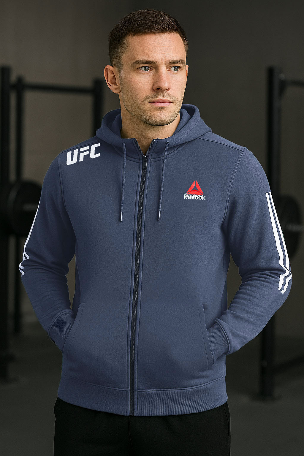 Reebk UFC Walkout Training Hood Style Men Zipper Upper In Dark Grey ...