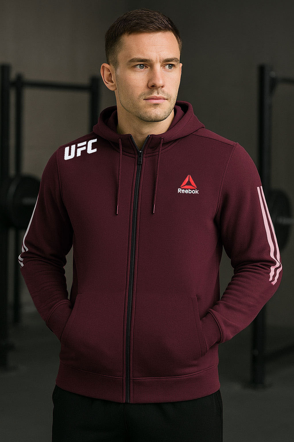Reebk UFC Walkout Training Hood Style Men Zipper Upper In Maroon ...